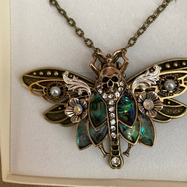 Gothic Art Nouveau Death's Head Hawkmoth and Bronze Dragonfly Goth ...