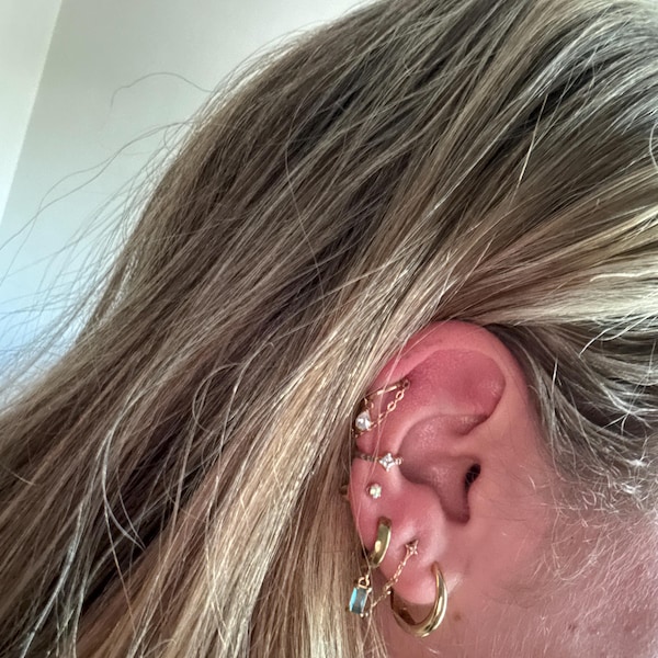 16G Chain Hoop Earring• Hinged Segment Nose Ring • Helix Earring ...