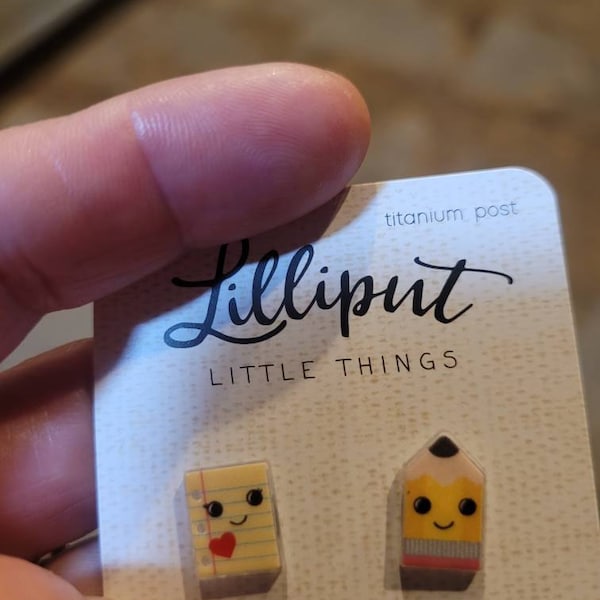 Kawaii Pencil & Paper Earrings, Titanium Posts, Teacher Gift - Etsy