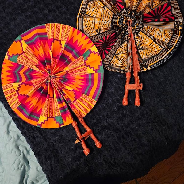 Hand Fan, Africa Fan , Ankara Print, African Print Fans With Leather ...