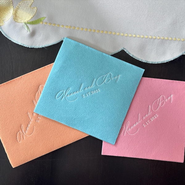Embossed Napkins, Interlocking Monogram, Monogrammed Linen Like ...