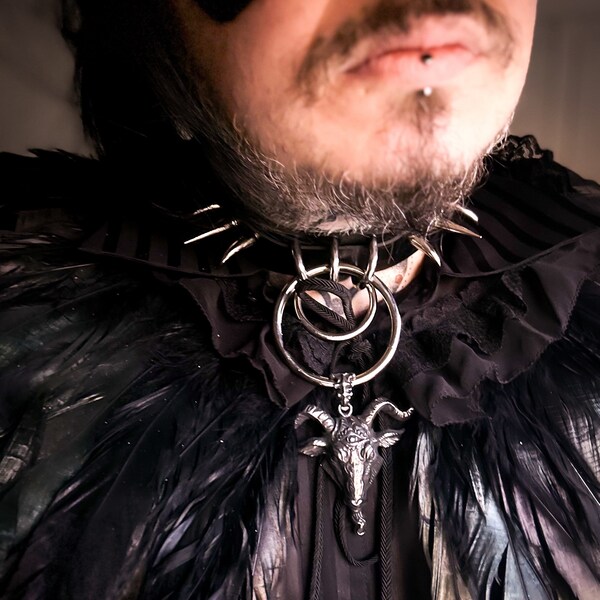 Choker - Hand Made Spiked Gothic Leather Choker - Baphomet Choker ...