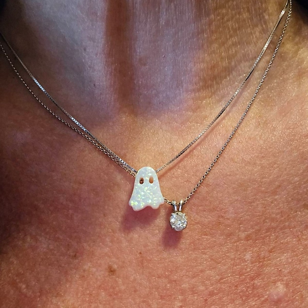 Ghost Opal Necklace, Fire Opal Specter Necklace, White and Black Opal ...