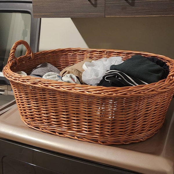 Shallow Laundry Basket, Handwoven Storage Basket, Oval Laundry Basket ...