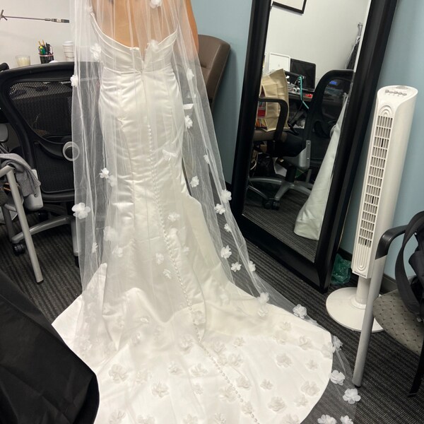 Waterfall Wedding Veil, Satin Trim Cascade Bridal Veil, Satin Ribbon ...