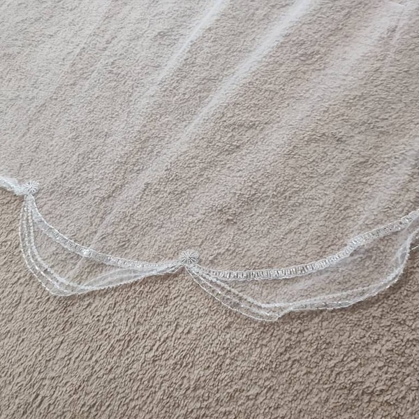 Scallop Edge Wedding Veil, Crystal Wedding Veil, Angel Cut Beaded Veil ...