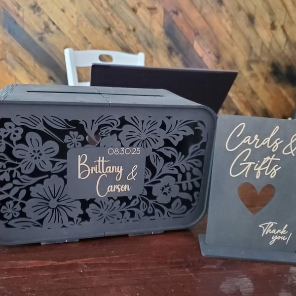 Personalized Wooden Wedding Card Box With Names & Date - Custom Rustic ...