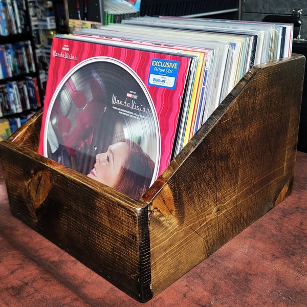 Vinyl Record Storage Box | Reclaimed Wood Album Display Crate | Rustic ...