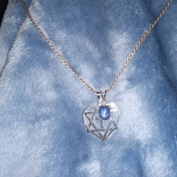 Sterling Silver Blue Star Sapphire Pendant: Oval Cabochon Necklace - Etsy