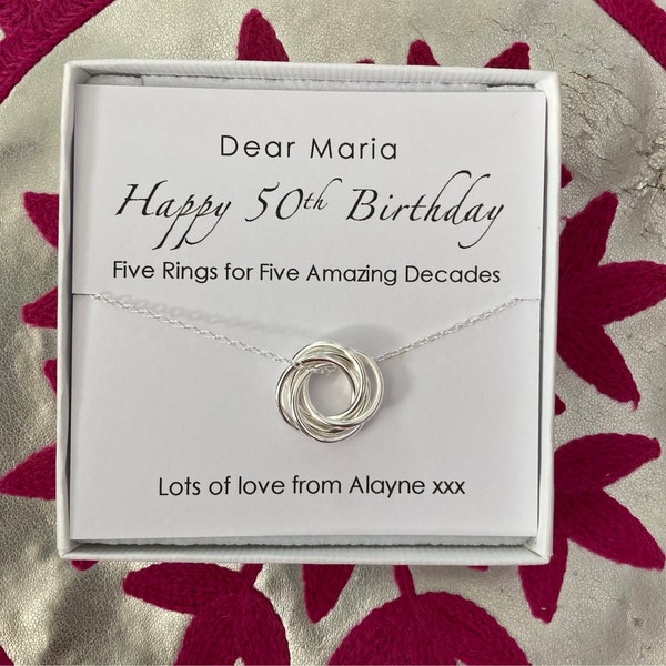 50th Birthday Sterling Silver Interlinking Rings Necklace, 50th ...