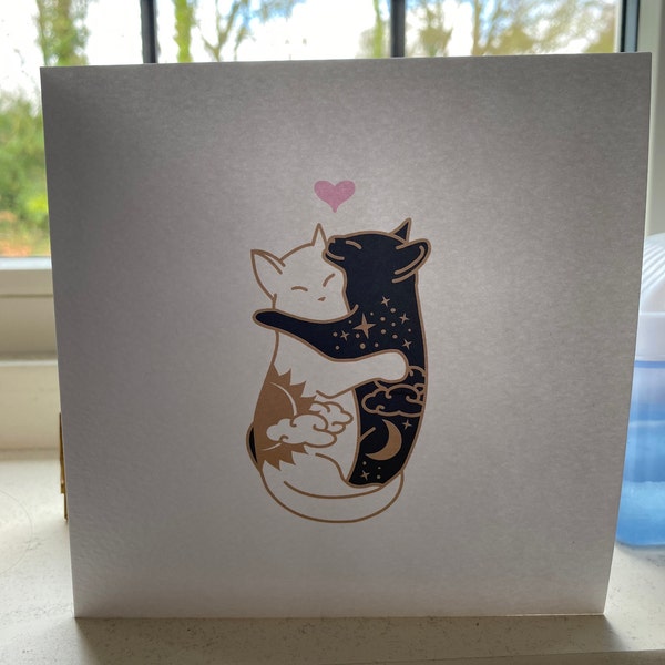Day & Night Hugging Cats Card Anniversary Card Cat Love Card for Wife ...