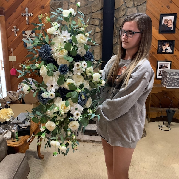 Navy Blue, Dusty Blue, White Flower Arch for Wedding, Dusty Blue ...