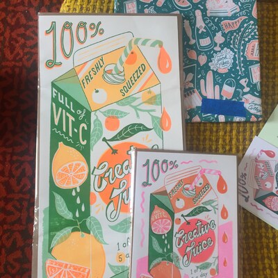 Creative Juice A5 Risograph Print, Orange Juice Wall Art - Etsy