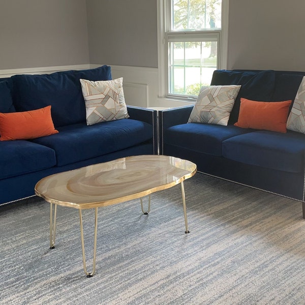 Luxury Resin Geode Coffee Table, White and Gold Decorative Table With ...