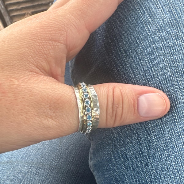 Aria Spinner Ring Handmade 925 Sterling Silver and 14K Yellow Gold Handmade Anxiety Spinner Ring ...