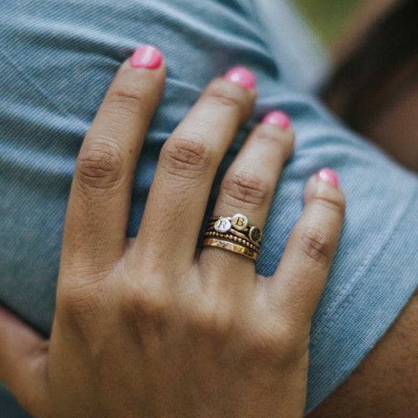 Gold Rings • Gold Initial Rings • Stackable Initial Ring in 24K Vermeil ...