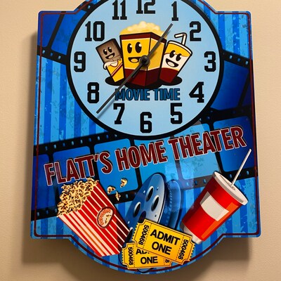 Movie Theater Room Custom Wall Clock, Movie Room Signs, Movie Room ...