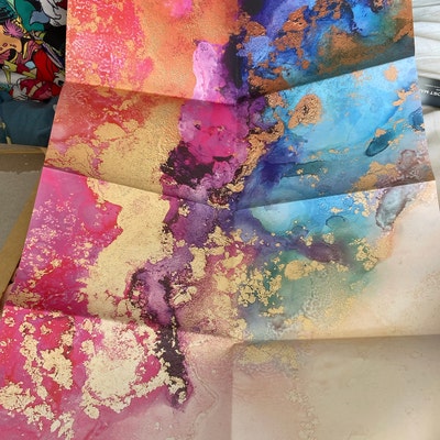 A2 Rainbow Stripe Wrapping Paper / Alcohol Ink Artwork / Stationery ...