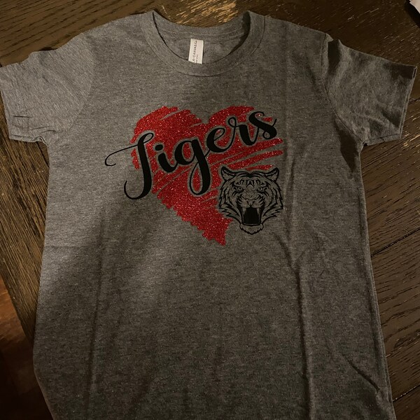 Tigers School Mascot Heart T-shirt, Mascot Shirt, Tigers Spirit Shirt, Tigers Spirit, Mascot ...