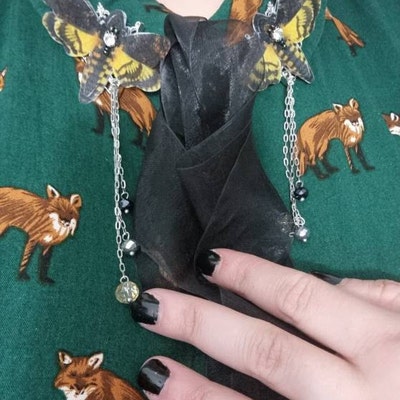 Silk Moth Butterfly Collar Clip Pins With Chains Collar Brooch ...