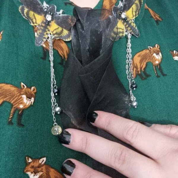 Silk Moth Butterfly Collar Clip Pins With Chains - Collar Brooch ...