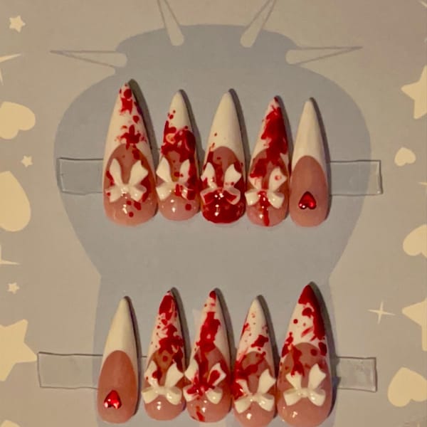 Kawaii Blood Spatter | Cute Pink Press on Nails | Japanese Press on ...