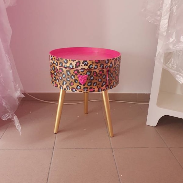 Pink Tiger Square Bedside Table, Two Drawers, Ideal Nightstand ...