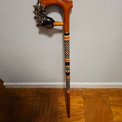 Phoenix Cane Walking Stick Wooden Carved Hand Head Walking Cane Old ...