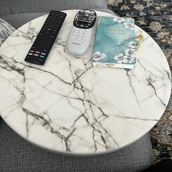 Round C Shape Coffee Table White Marble, C Sofa Side End Table, Modern ...
