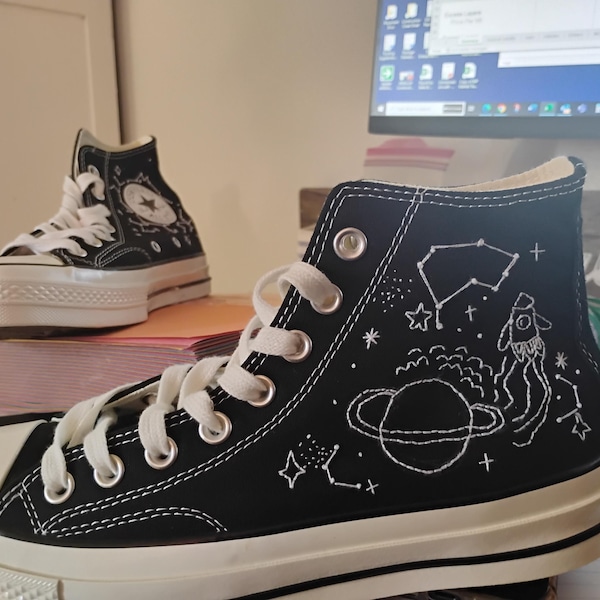 Embroidered Converse Planet And Zodiac Constellation Embroidered