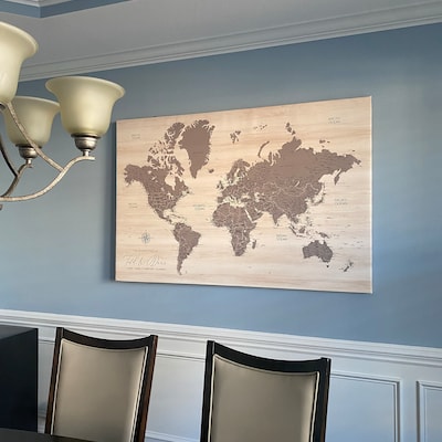 Modern Wood Push Pin Map of World on Canvas With Personalized Legend ...