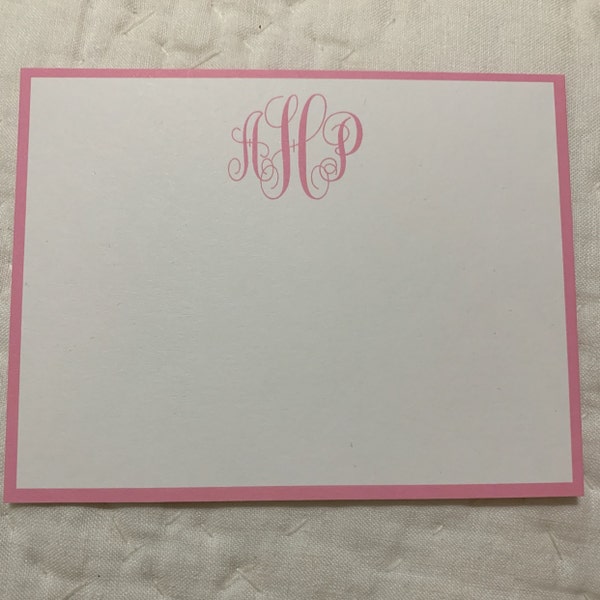Classic Monogram Flat Notecards - Personalized Correspondence Card Stationery With Traditional 3 ...