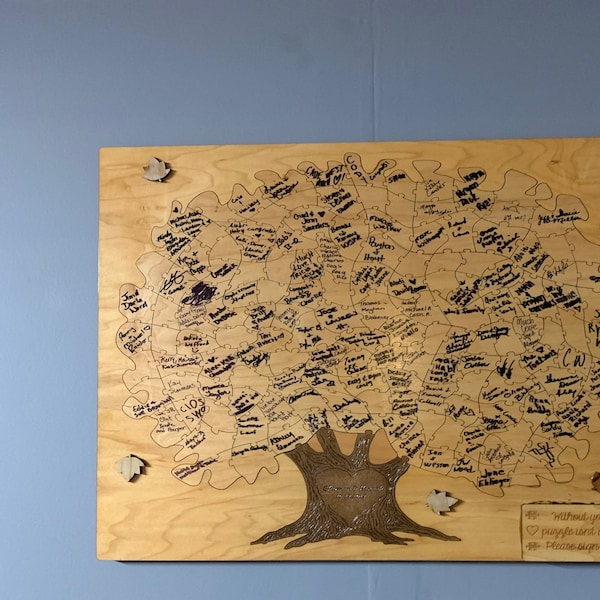 Wooden Tree Puzzle Guest Book | Textured Trunk With or Without Light ...