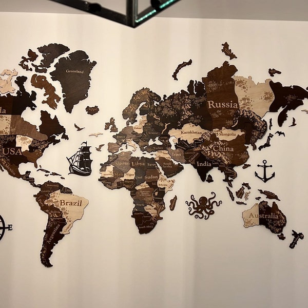Extra Large Wooden Push Pin Map in Walnut and Wenge, Rustic Farmhouse ...