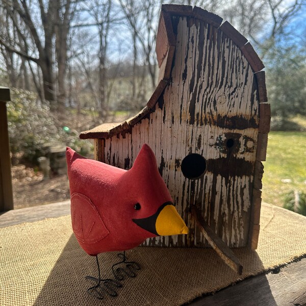 Primitive Fat Lil Red CARDINAL Bird Summer Folk Art Free Standing Ornie ...