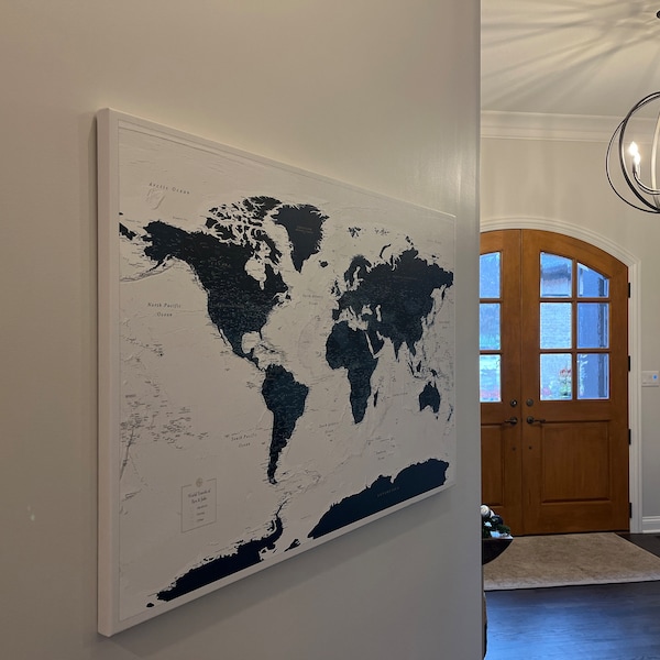 Personalized World Travel Map With Push Pins, Teal Blue Art of Places I ...