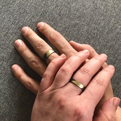 4mm6mm Sterling Silver & 24K Gold Keum Boo Ring Set, OOAK Wedding Ring ...