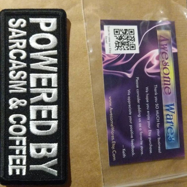 Powered by Sarcasm & Coffee Iron-on Embroidered Clothing Patch for Biker Jacket Vest MC Shirt ...