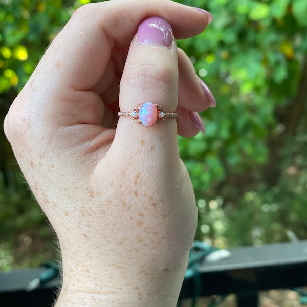 Vintage Oval Cut Black Fire Opal Engagement Ring, Unique Rose Gold ...