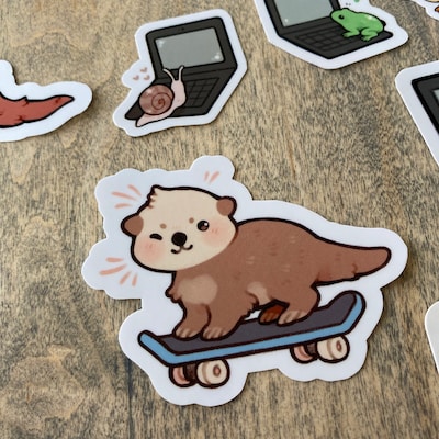 Skater Otter Sticker / Skateboarding Sticker / Cute Animal Stickers ...
