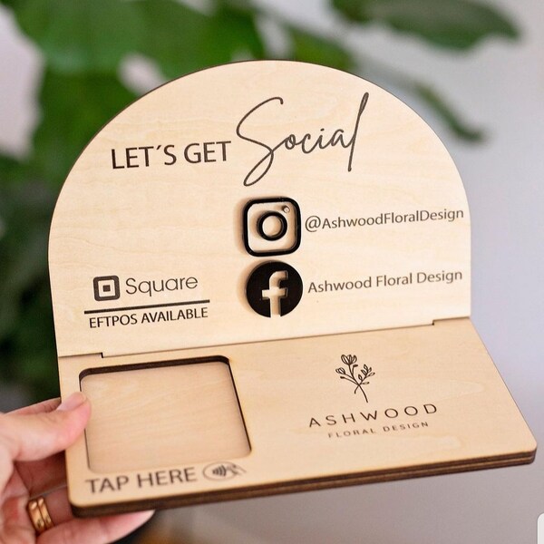 Square Reader Dock Payment Station Social Media Sign Custom Logo Wood ...