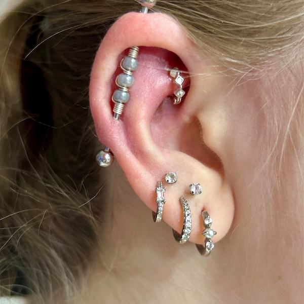 Dainty Bezel Rook Hoop Earring • Bezel Stone Helix Hoop • Rook Earring ...