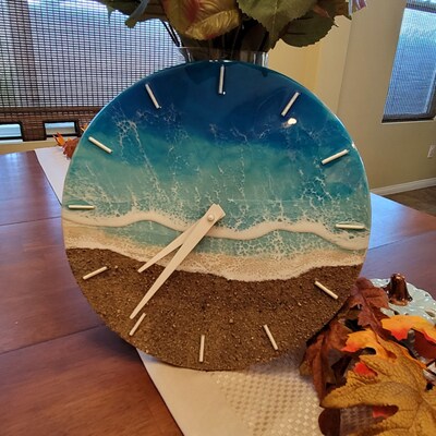 Resin Clock Sand and Ocean Blue Water and White Waves / Beach Art ...