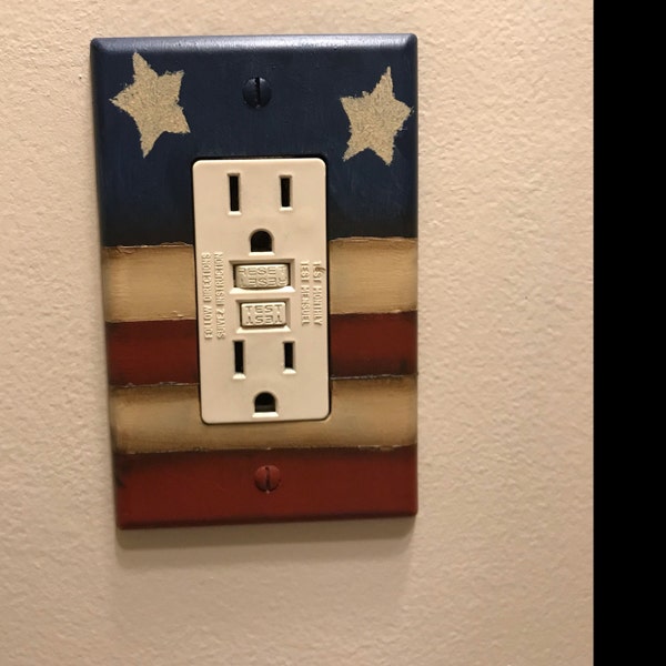 Hand Painted American Flag Light Switch Cover, Patriotic Home Decor - Etsy