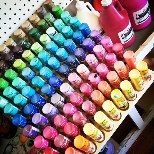 Wooden Display Rack for Paint Bottles - 10-row Paint Bottle Display ...