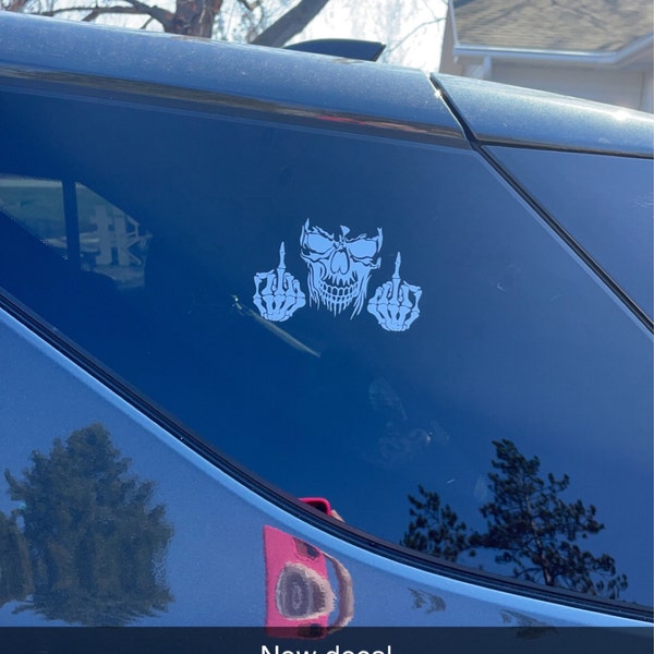 Skull With Middle Finger Vinyl Decal, Skull Decal, Skull Sticker, Skull ...