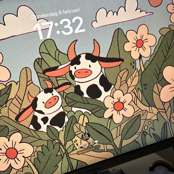 Cow Desktop Wallpaper: Cottagecore Digital Drawing (instant Download ...