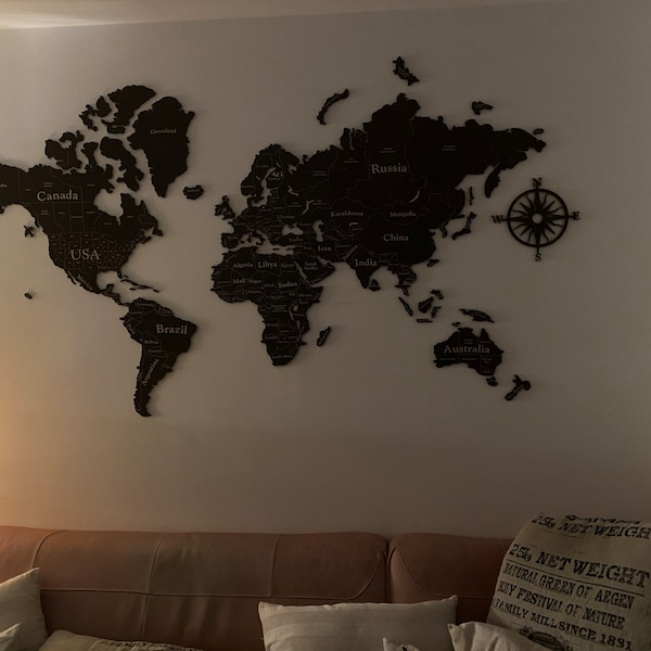 Large World Map Wall Hangings, Wood World Map With Borders, Countries ...