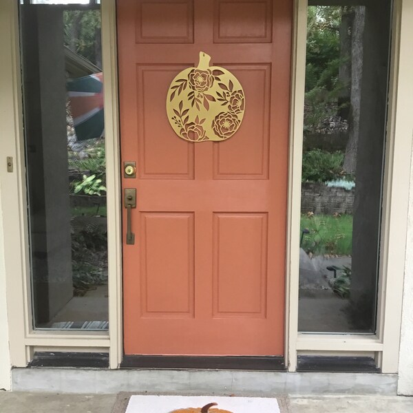 FLORAL PUMPKIN Fall Decor | Metal Pumpkin THANKSGIVING Door Wreath ...