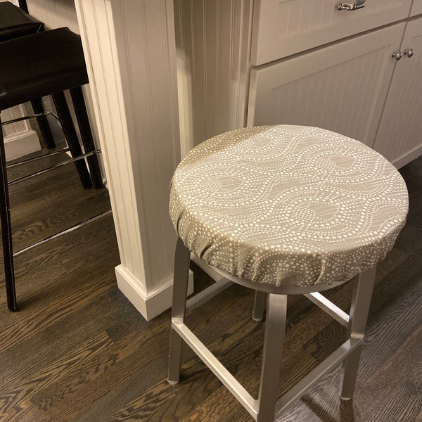 Round Barstool Cover With Cushioned Foam Elasticized, Regal Navy Slub ...